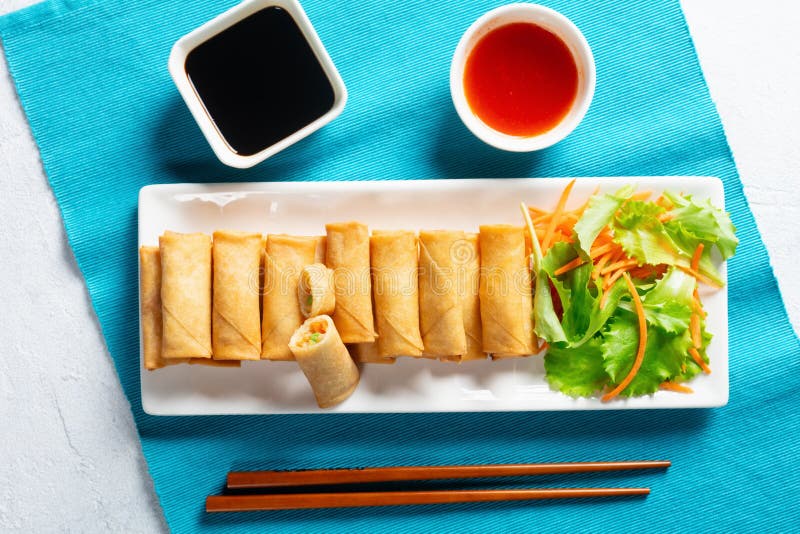 Crispy Bite-sized Chinese Spring Rolls, Top View Stock Photo - Image of ...