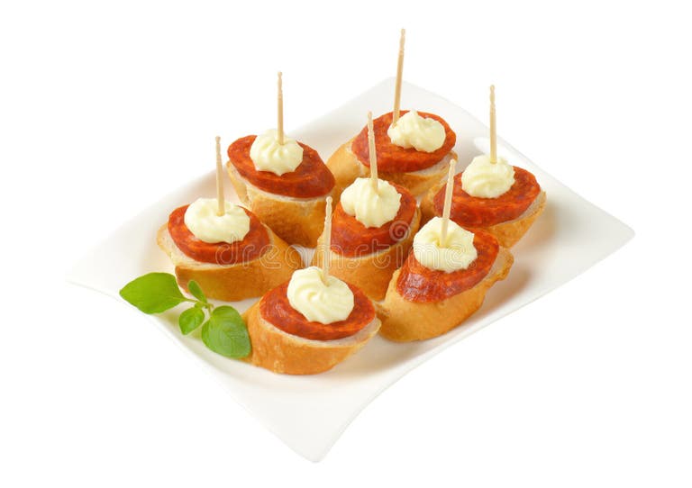 Crispy bread based canapes stock photo. Image of spicy - 83663014