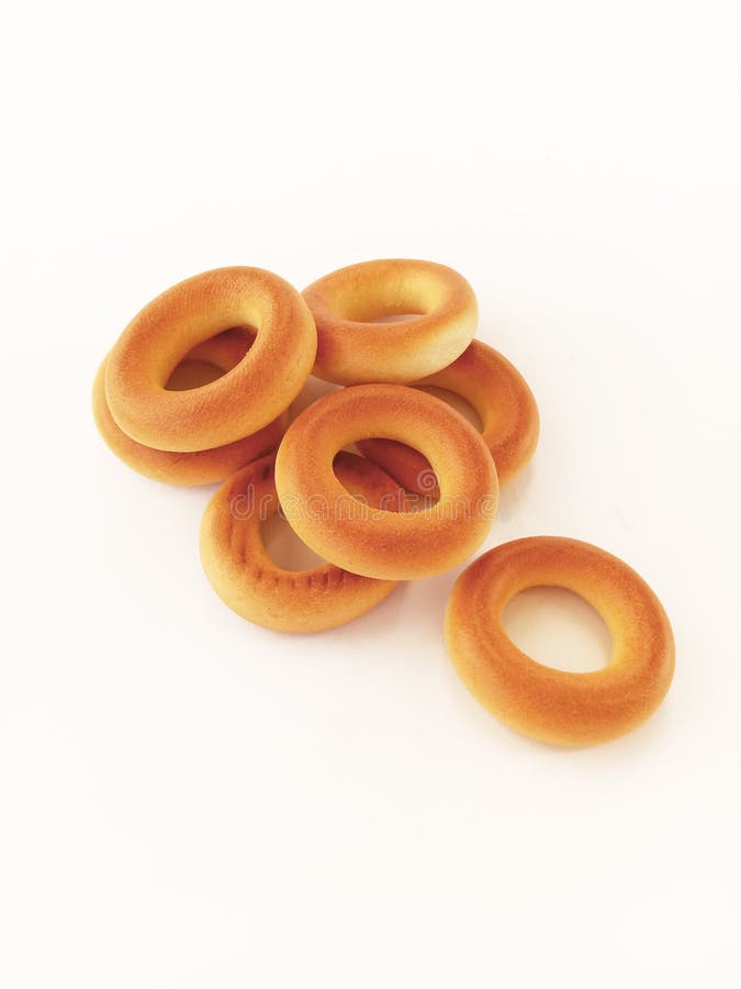 Crispy Bread Rings on White Background Stock Photo - Image of brown ...