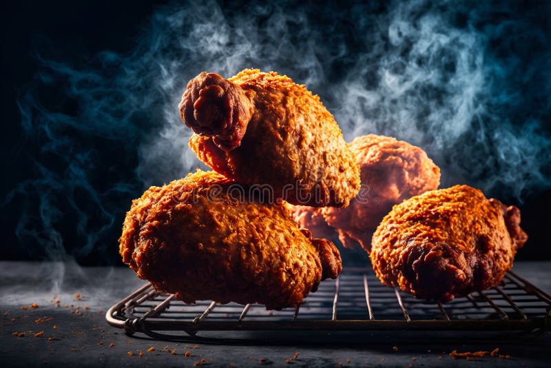 Crispy Breaded Chicken Drumsticks on a Grill with Smoke and Fire ...