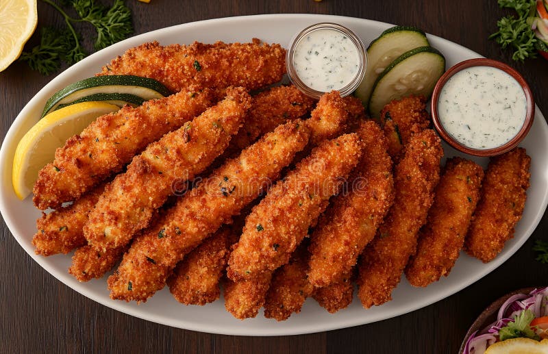 Crispy Golden Breaded Chicken Tenders Creamy Dip Stock Photos - Free ...
