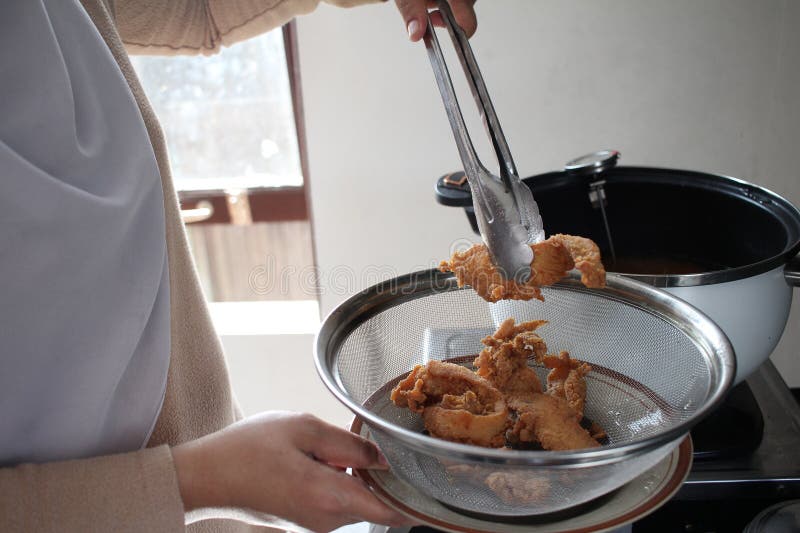 Crispy Breaded Fried Chicken, Hot from the Fry, Ready To Serve Stock ...