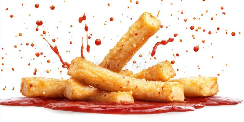 Crispy Breadsticks with Red Sauce Splash Stock Illustration ...