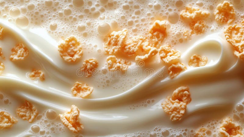 Crispy Cereal Pieces in a Bowl of Creamy Milk Foam Stock Photo - Image ...