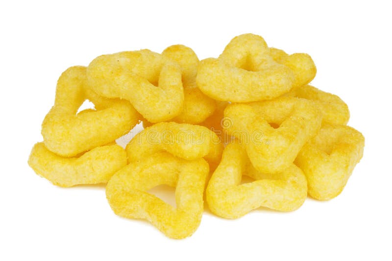 Crispy Cheese Snacks on a White Background, Salted Corn Rings Stock ...
