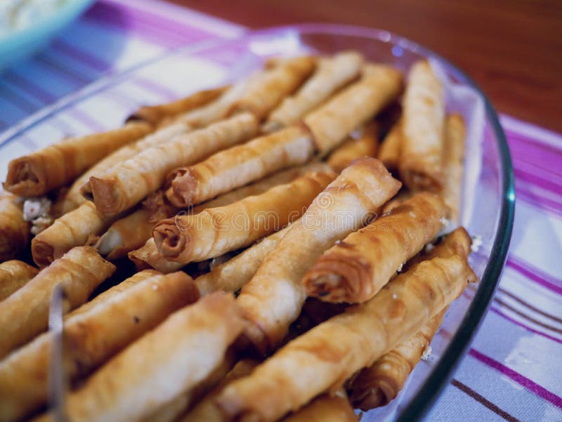 Crispy Cheese Spring Rolls in Dish Stock Photo - Image of lunch ...