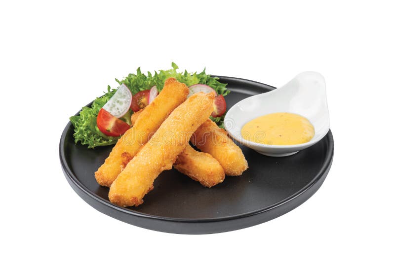 Crispy Cheese Sticks Deep-fried .in a Black Dish on a White Background ...