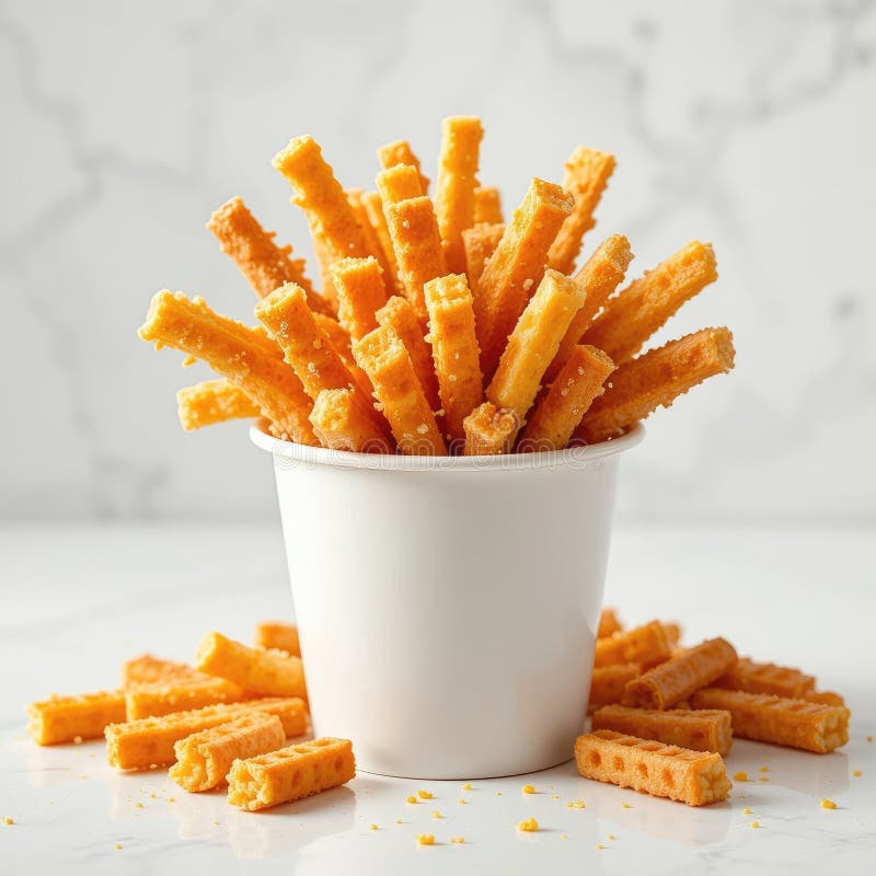 Crispy Cheese Straws in a White Cup on Marble Surface Stock ...