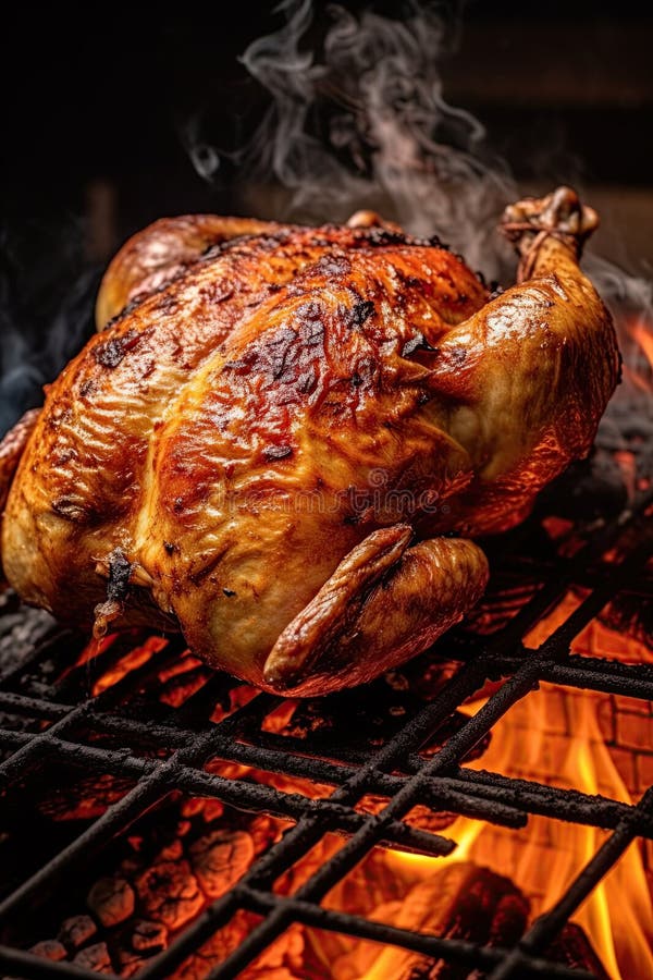 Crispy Chicken on Barbecue Cooked Over the Fire. Ai Generative Image ...