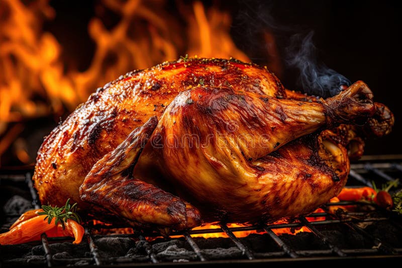 Crispy Chicken on Barbecue Cooked Over the Fire. Ai Generative Image ...