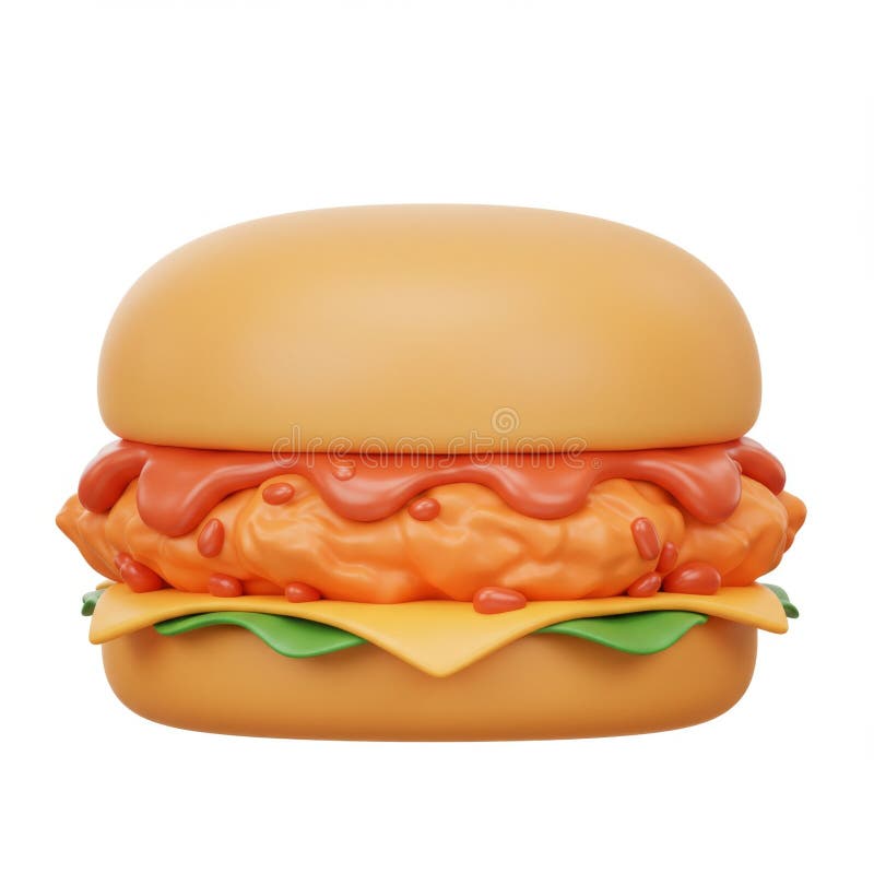 Crispy Chicken Burger 3D Render Stock Illustration - Illustration of ...