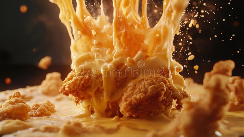Crispy Chicken Explosion with Melted Cheese Sauce Stock Illustration ...