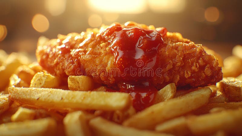 Crispy Chicken, Fries, Sauce, Sunset, Restaurant Menu Stock Illustration - Illustration of sauce ...