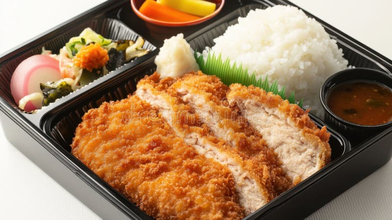 Crispy Chicken Katsu Bento with Rice and Vegetables Stock Illustration ...