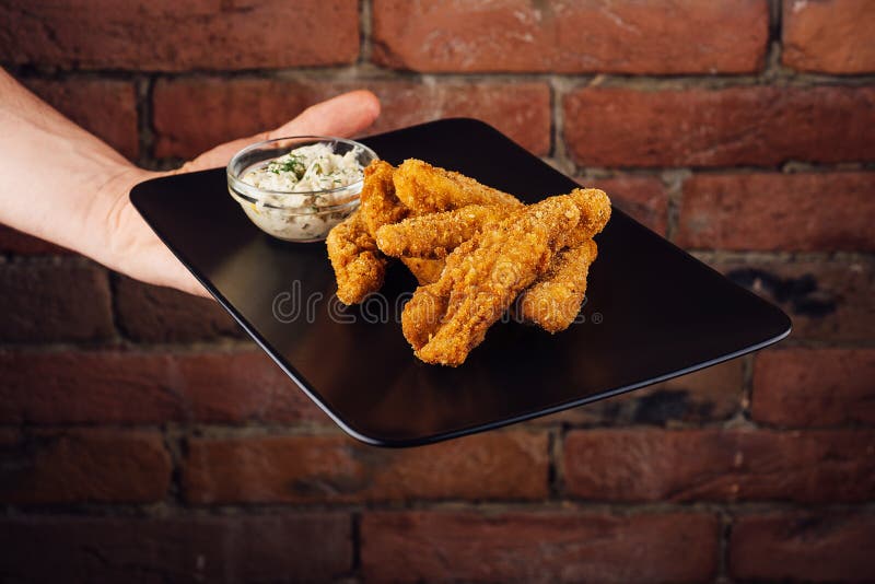 Crispy Chicken Nuggets on Black Plate Stock Image - Image of appetizer ...
