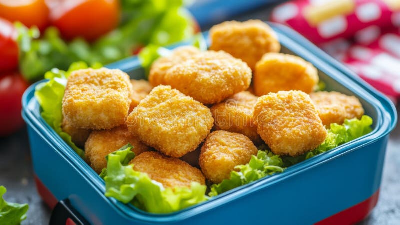 Crispy Chicken Nuggets in a Blue Lunchbox Stock Illustration ...