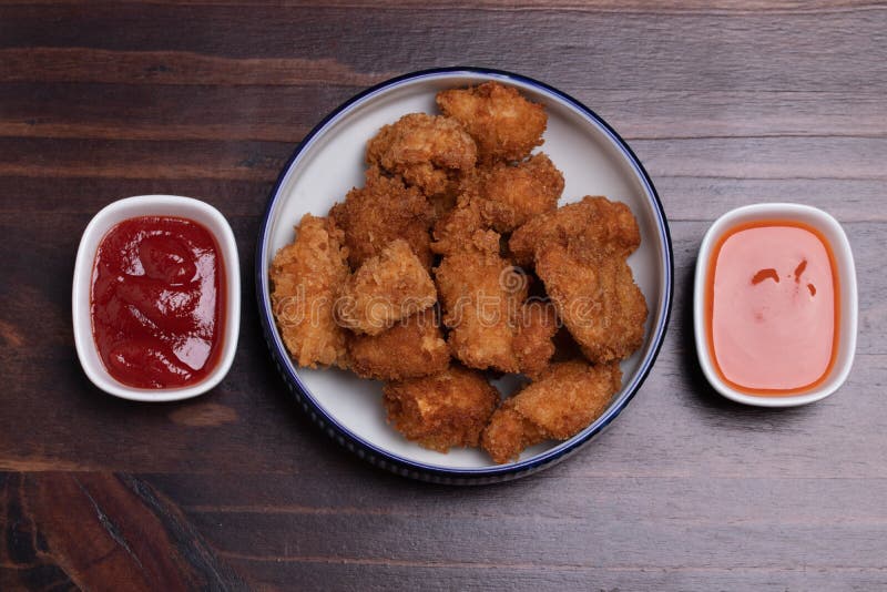 Crispy Chicken Pops Korean Style with Ketchup Chili Sauce Stock Photo ...