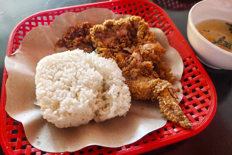 Crispy Chicken, Rice and Soup on the Dining Table Stock Photo - Image ...