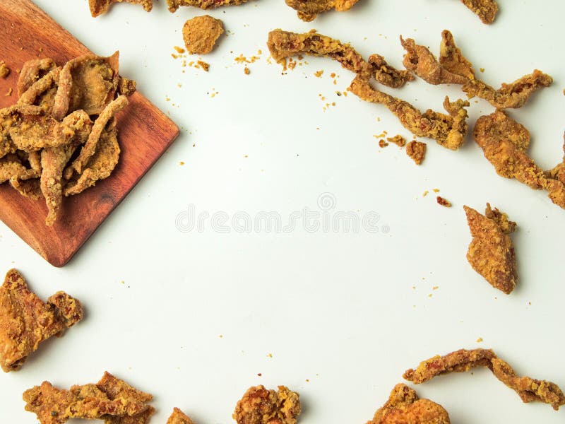 Crispy Chicken Skin, Various Crispy Fried Snacks are Displayed on a ...