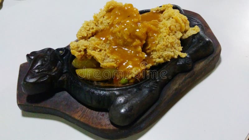 Bbq Crispy Chicken Steak Served on a Hot Plate Stock Image - Image of ...