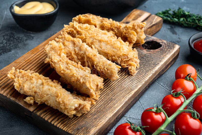 Crispy Chicken Sticks on Grey Background Stock Image - Image of grey ...