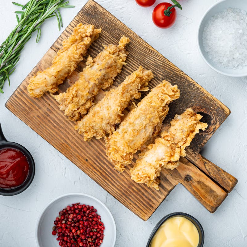 Crispy Chicken Sticks on White Background, Flat Lay Stock Image - Image ...