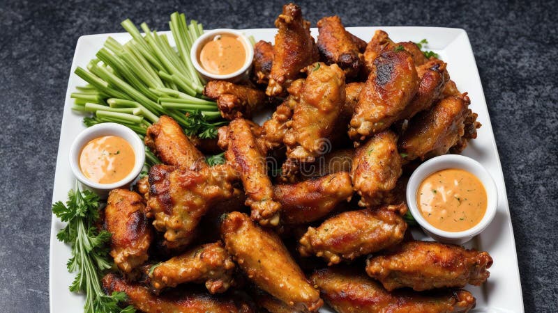 Crispy Chicken Wing Platter with Various Sauces.AI Generated Stock ...