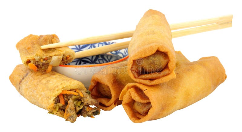 Crispy Chinese Duck Filled Spring Rolls Stock Photo - Image of ...