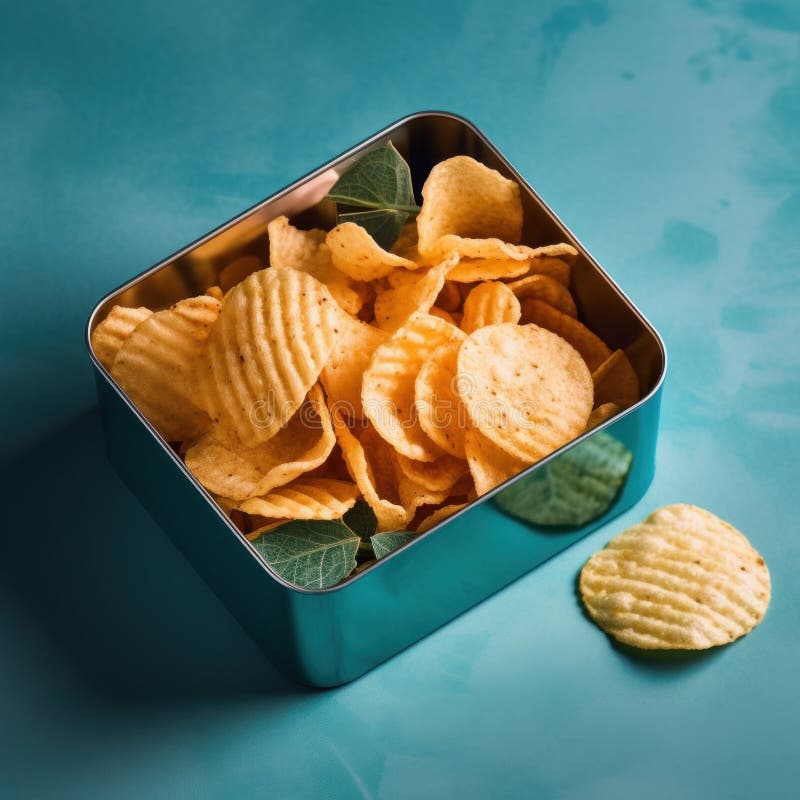 Crispy Chips in Square Box on Sky Blue Background Stock Illustration ...