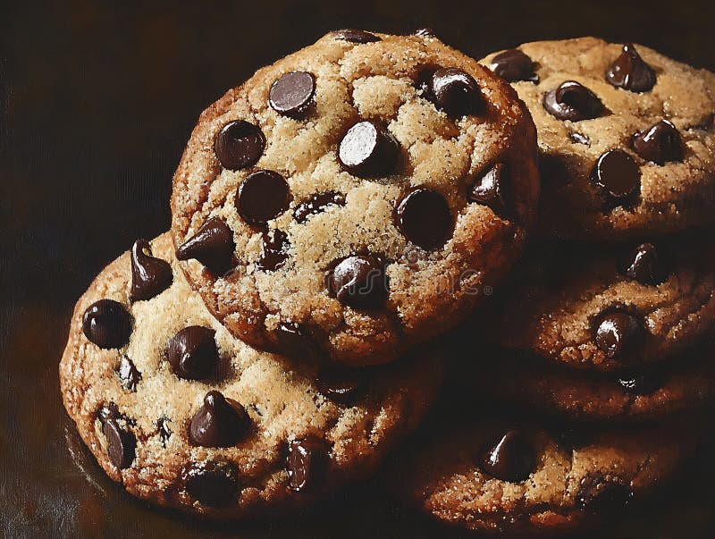 Crispy Chocolate Chip Cookies Stacked with Rich Dark Brown Texture ...