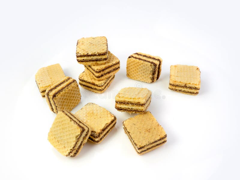 Crispy Chocolate Wafer Flavor, Square Wafer Biscuits on White Stock ...