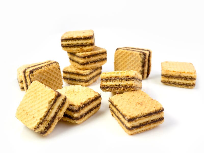 Crispy Chocolate Wafer Flavor, Square Wafer Biscuits on White Stock ...