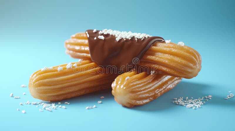 Crispy Churros Drizzled with Chocolate and Sprinkled with Sugar on a ...