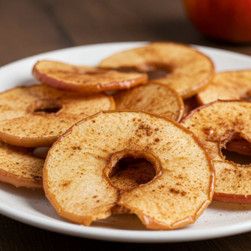 Crispy Cinnamon Apple Chips on White Plate Stock Illustration - Illustration of baked, apple ...