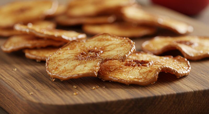 Crispy Cinnamon Apple Chips on Wooden Board Stock Illustration ...