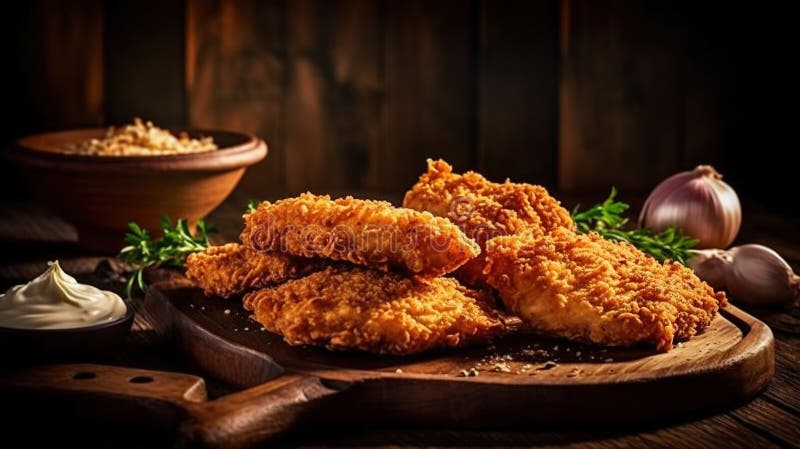 Crispy Coated Batter Southern Style Fried Chicken in a Wooden Table ...