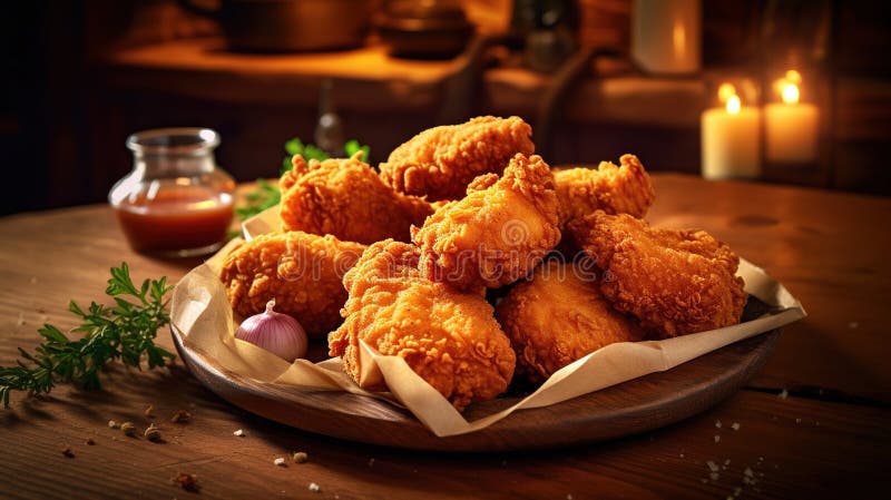Crispy Coated Batter Southern Style Fried Chicken in a Wooden Table ...