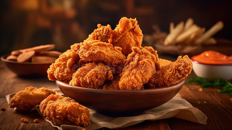 Crispy Coated Batter Southern Style Fried Chicken in a Wooden Table ...