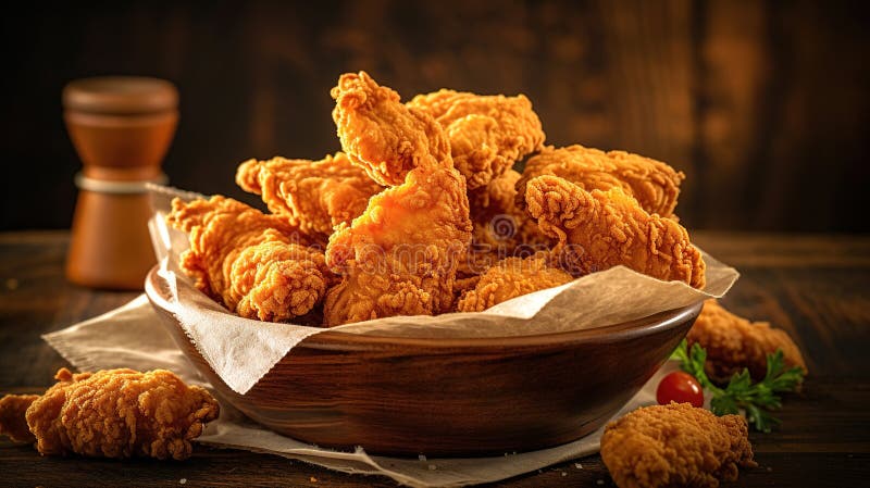 Crispy Coated Batter Southern Style Fried Chicken in a Wooden Table ...