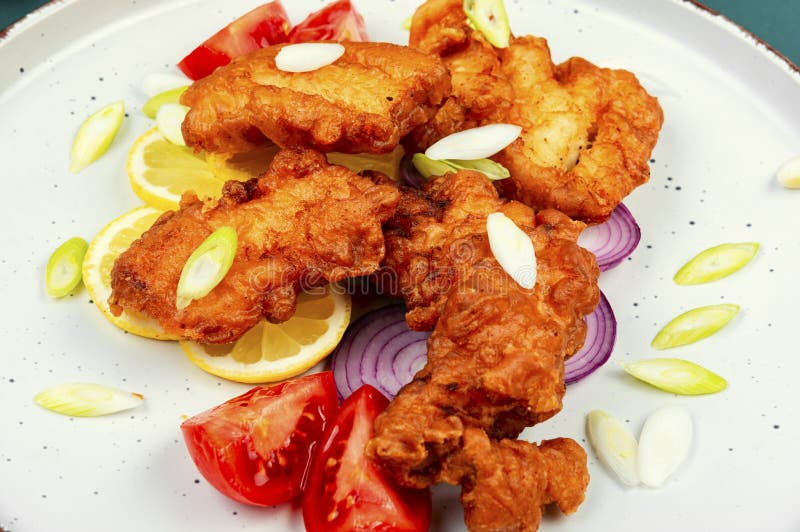 Crispy Cod Pieces, Close Up Stock Photo - Image of seafood, grouper ...