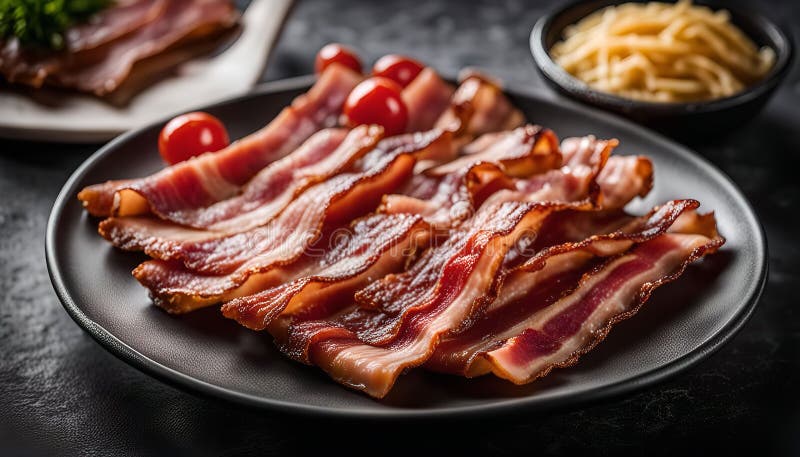 Crispy Cooked Bacon on a Plate Stock Illustration - Illustration of ...