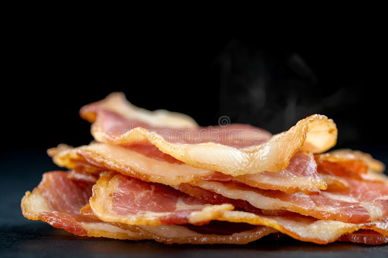 Crispy Cooked Bacon Slices Against Dark Background Stock Illustration ...