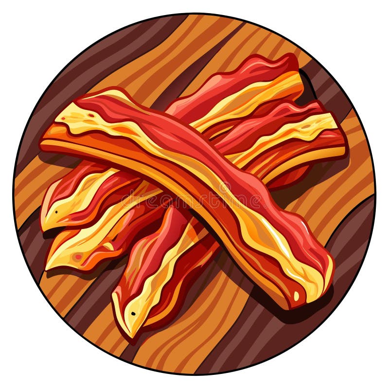 Crispy Cooked Bacon Strips on Dark Wooden Surface Stock Vector ...