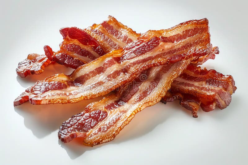 Crispy Cooked Bacon Strips on a White Background, Showcasing Delicious ...