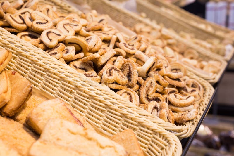 Crispy Cookies in Wicker Baskets on the Counter Stock Image - Image of ...