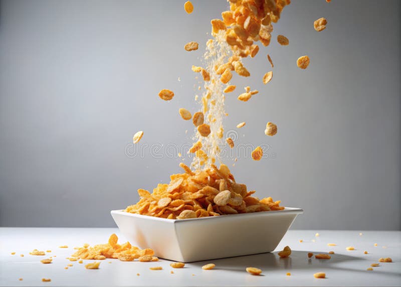 Crispy Corn Flakes: a Close-up View of Breakfast Cereal Pouring from a ...