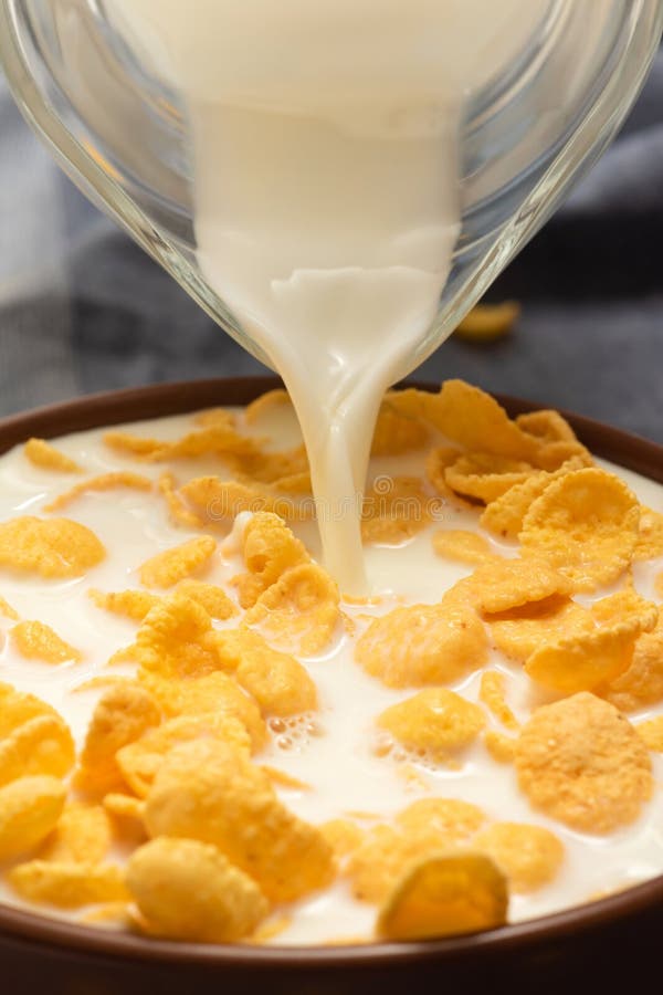 Crispy Corn Flakes with Milk in a Bowl for Breakfast Stock Photo ...