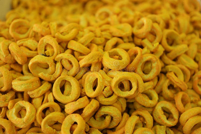 Crispy Corn Rings Background. Stock Photo - Image of heap, golden ...
