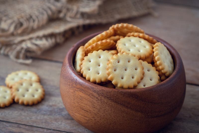 Crispy Cracker Biscuits in Wooden Bowl Stock Image - Image of gourmet ...