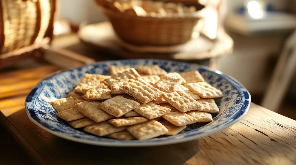Crispy Crackers on a Plate, Rustic Setting Stock Photo - Image of food ...
